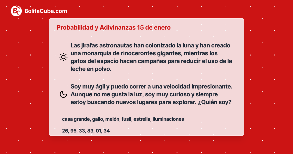 Bolita Cuba - Probabilidad y Adivinanzas 15 de enero de 2024 1369