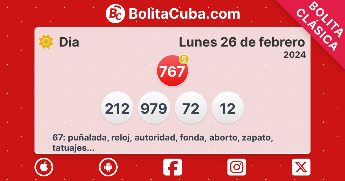 Bolita 26 de febrero de 2024 Lunes Dia 14019 - BolitaCuba